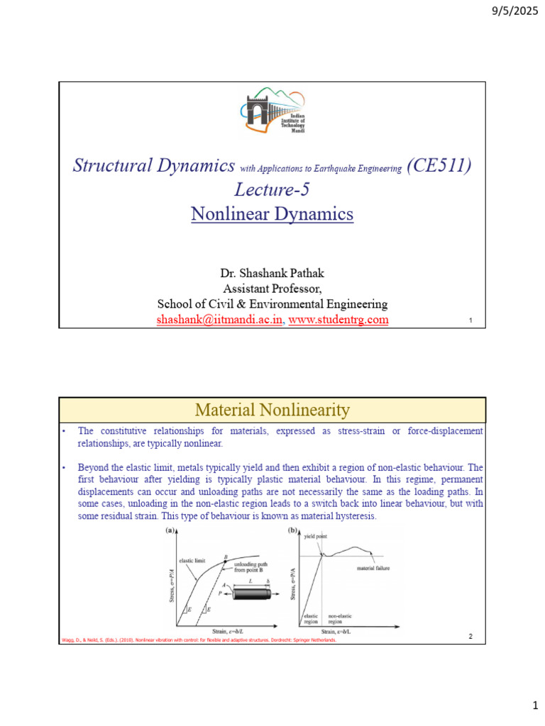 Lecture 5 Nonlinear Dynamics Slides Pdf Oscillation Beam Structure