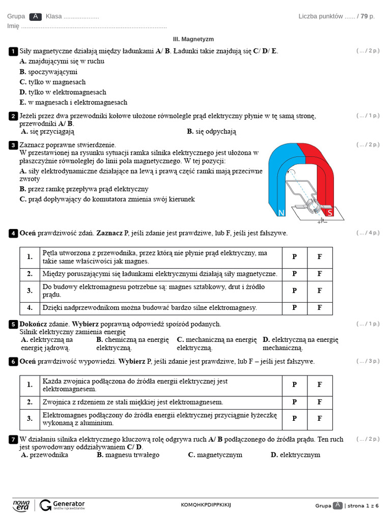 III. Magnetyzm Test (Z Widoczną Punktacją) | PDF