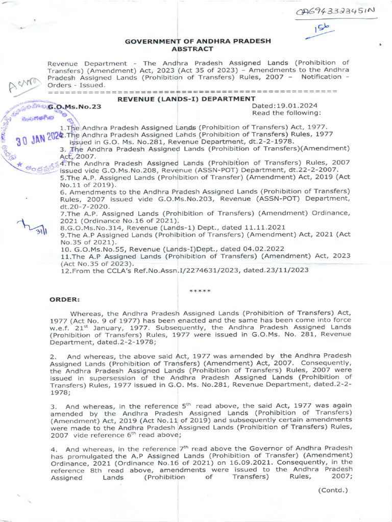 Andhra Pradesh Land Transfer Amendments | PDF | Common Law | Legal ...