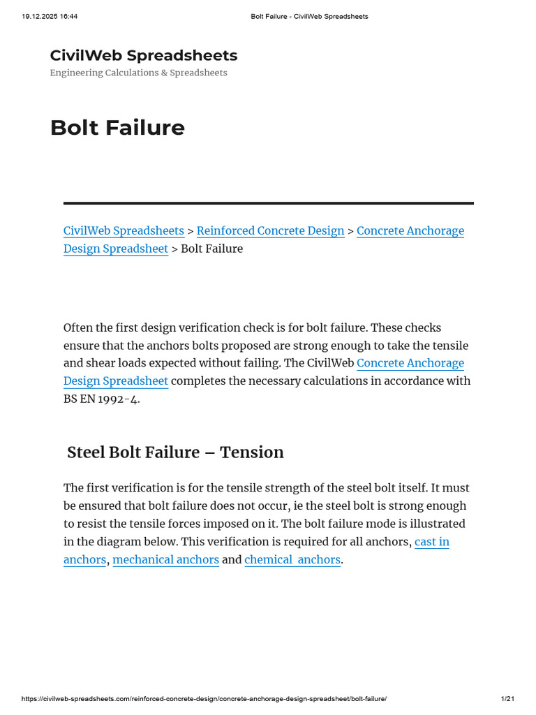 Bolt Failure - CivilWeb Spreadsheets | PDF | Screw | Strength Of Materials