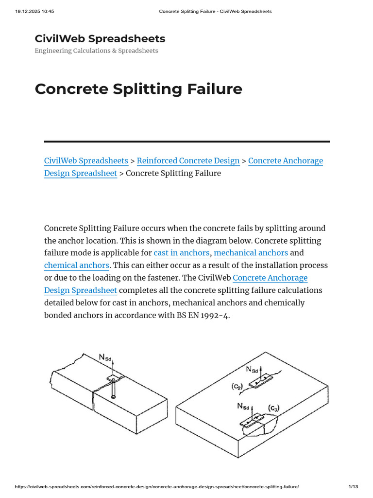 Concrete Splitting Failure - CivilWeb Spreadsheets | PDF | Concrete ...