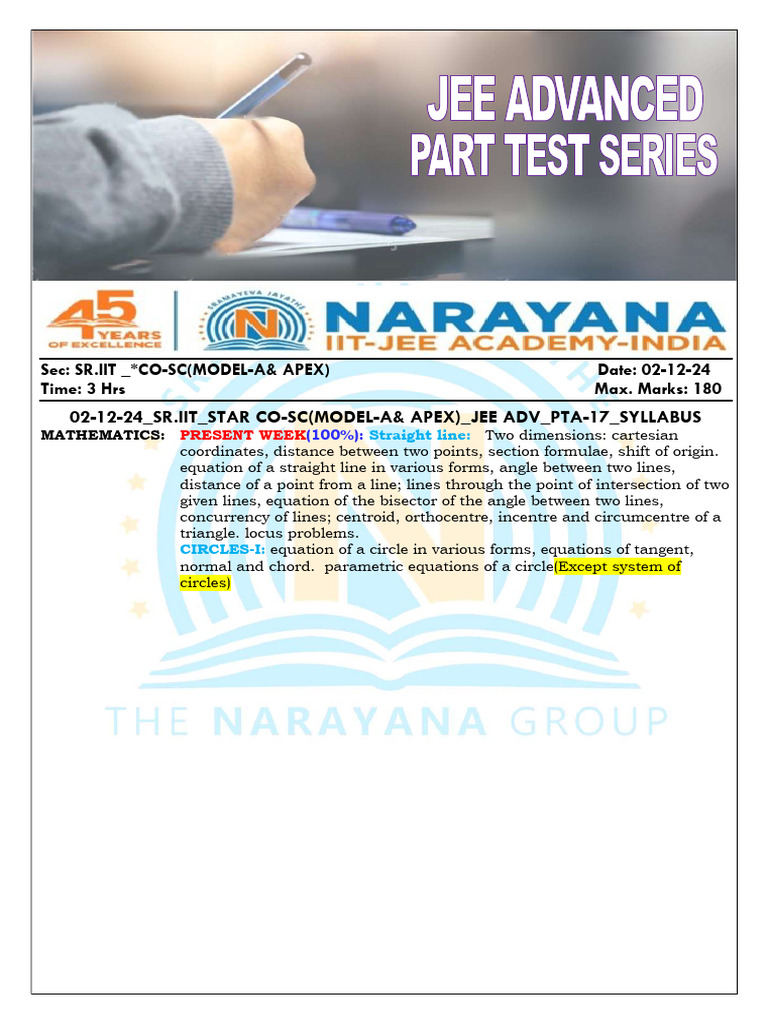JEE Advanced Mathematics Syllabus 2024 | PDF | Circle | Tangent