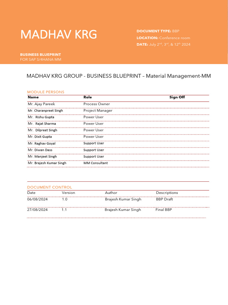 Business Blueprint for SAP S/4HANA MM | PDF | Business Process | Business