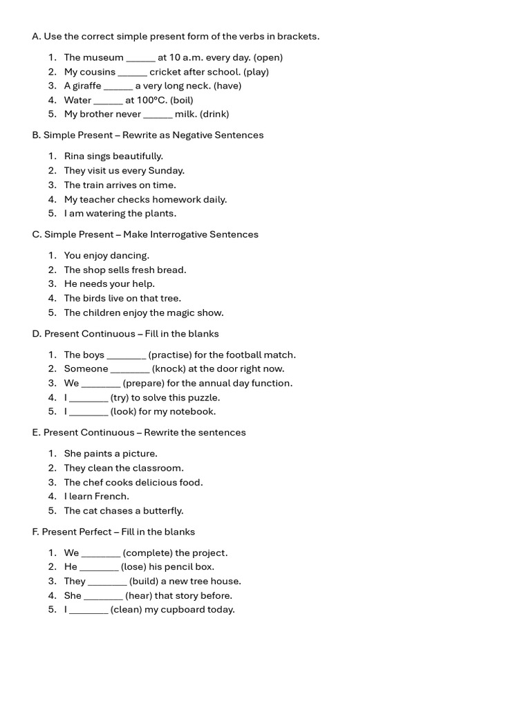 Present Tense Grammar Test 2 | PDF