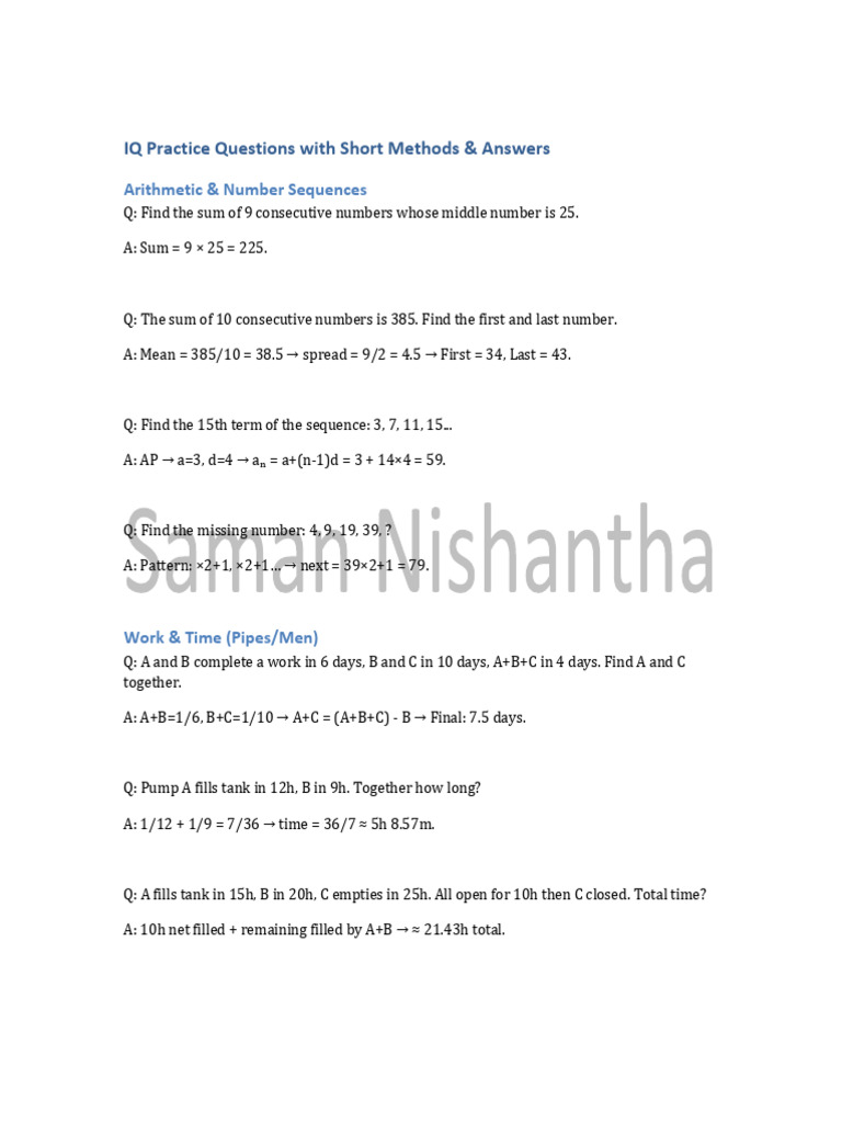 IQ Questions and Short Methods | PDF