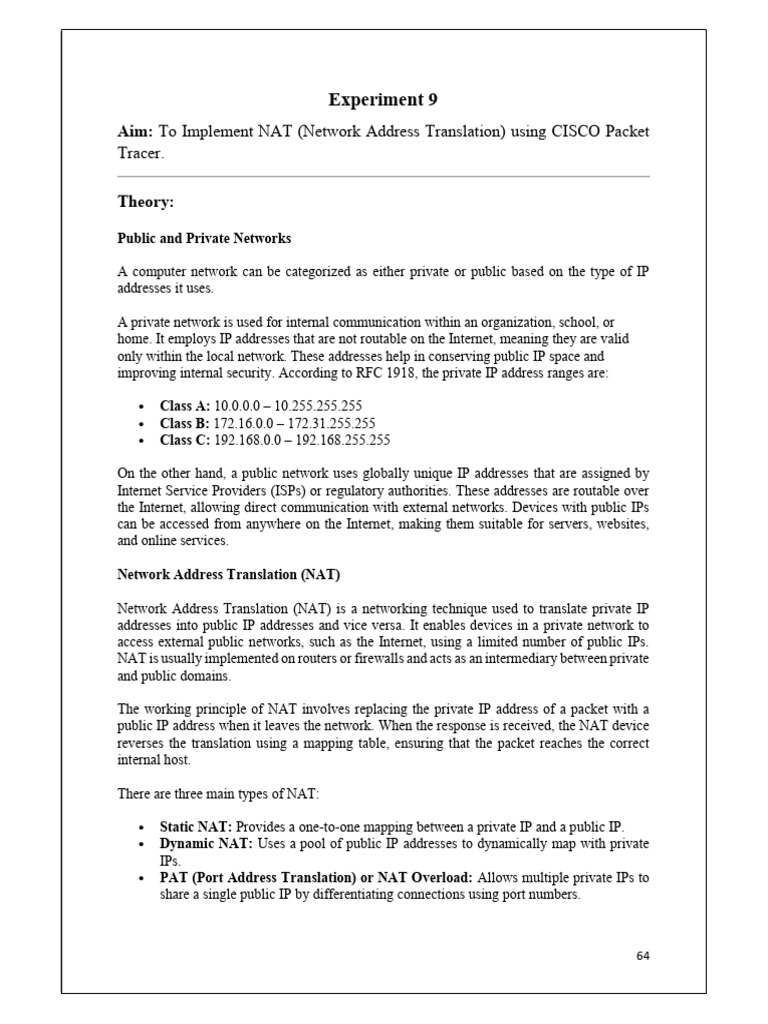 NAT Experiment (Computer Network Labs) | PDF | Ip Address | Computer Network