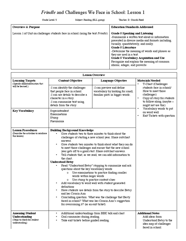 Frindle Unit Lesson 1 | PDF | Vocabulary | Information