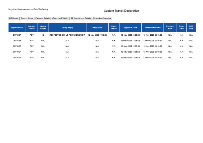 Custom Transit Declaration: /enquiries/document-Status/ds-Bill-Of-Entry ...