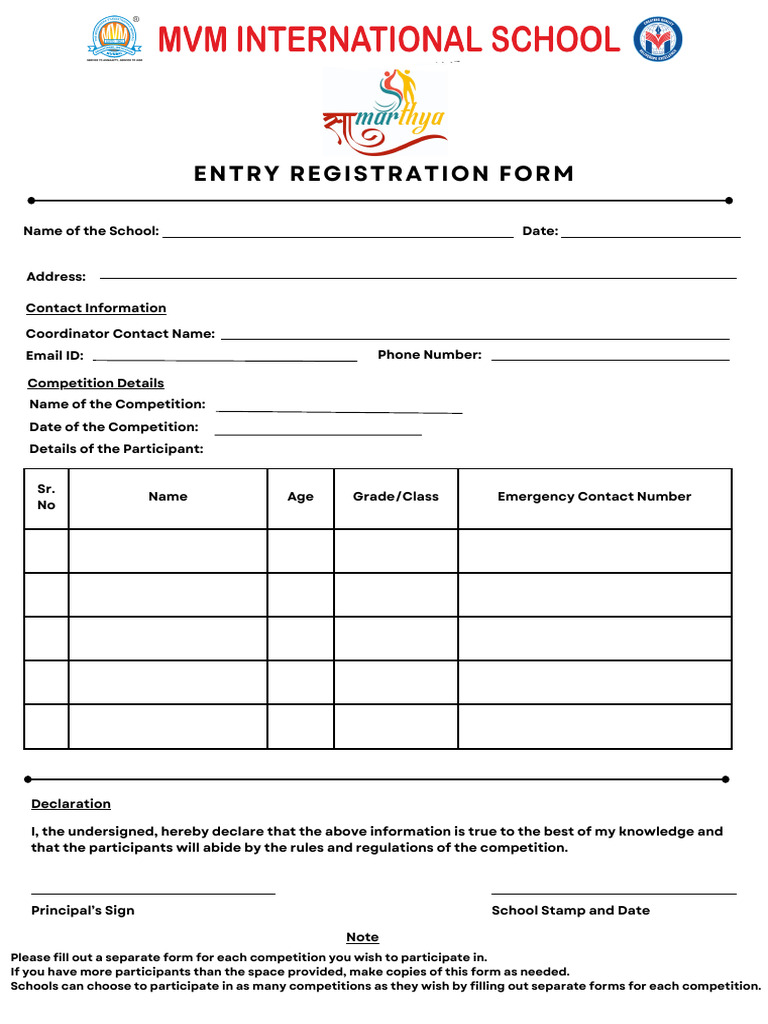 Mvm Entry Form Samarthya 251104 182516 | PDF
