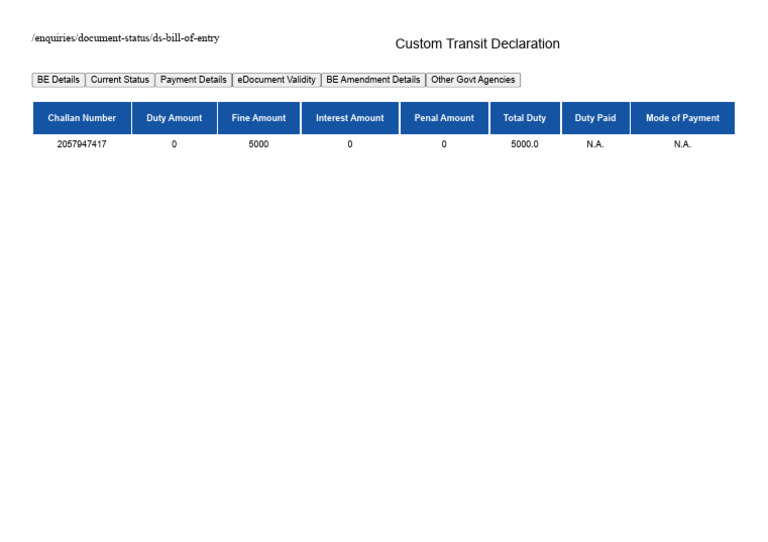Bill of Entry Status and Payment Details | PDF