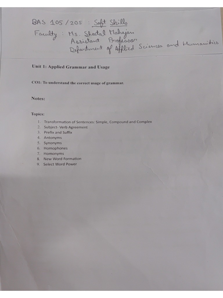 Unit 1 Soft Skills Notes by Ms. Sheetal Mahajan | PDF