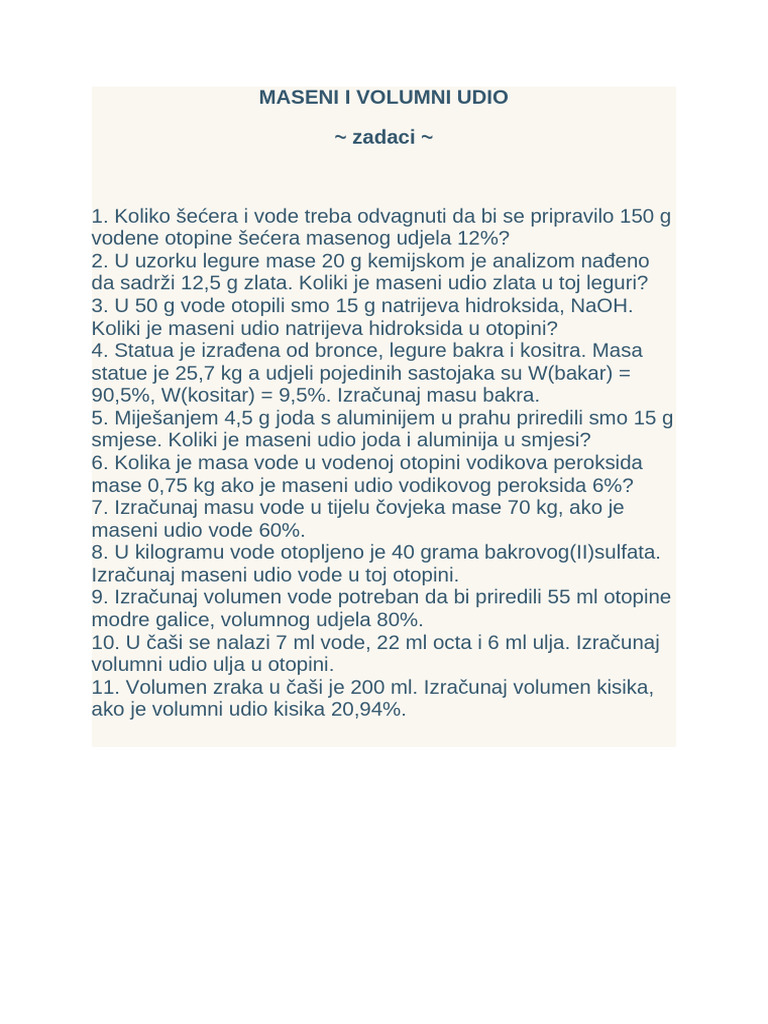 Zadatci Maseni I Volumni Udio | PDF