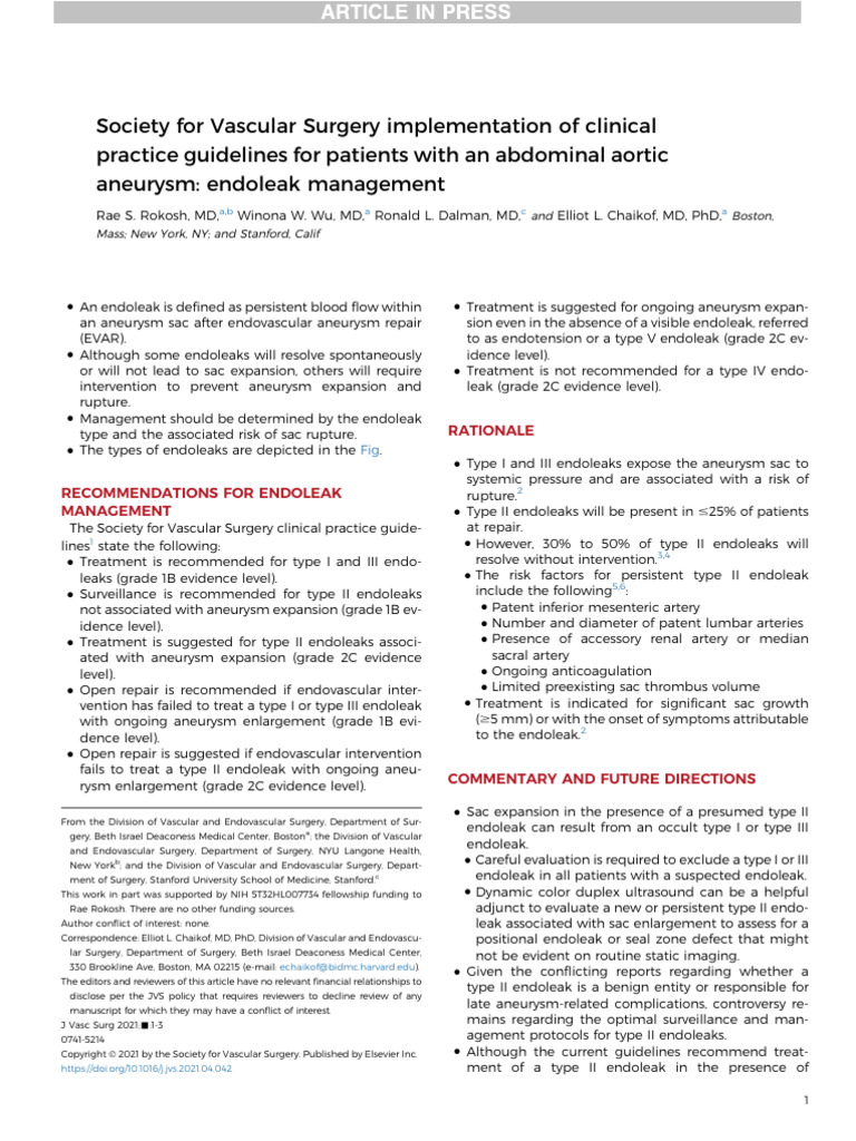 Society for Vascular Surgery Implementation of Clinical Practice ...