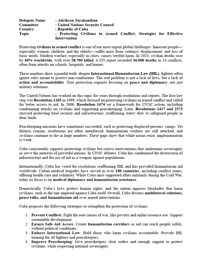 Position Paper - Delegate of Cuba UNSC ISBMUN'25 | PDF | United Nations ...