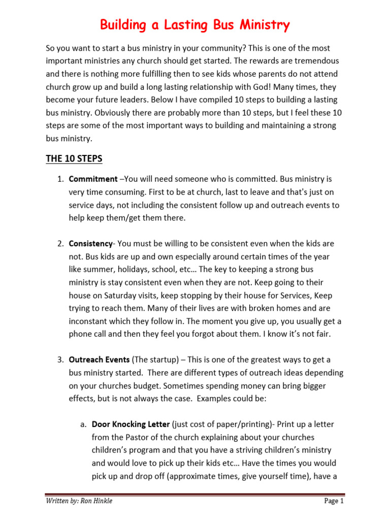 10 Steps to Start a Bus Ministry | PDF