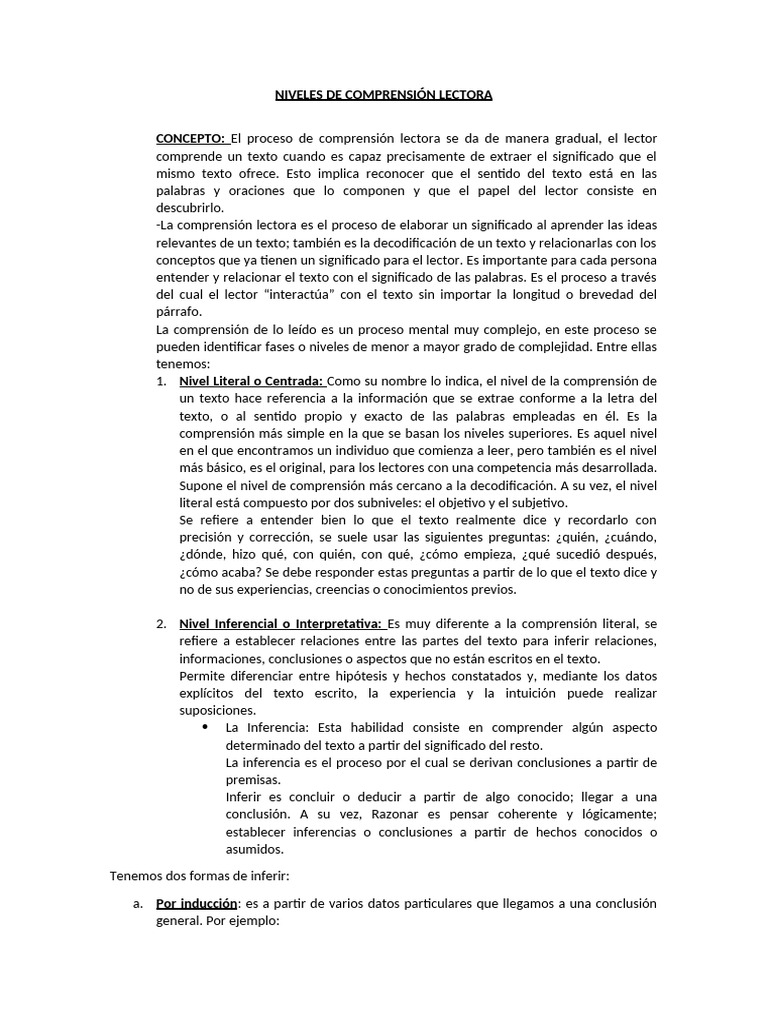 Niveles de Comprensión Lectora | PDF