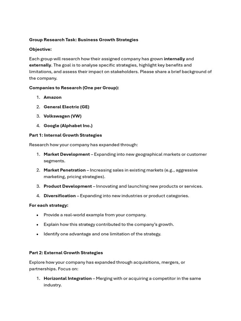 Business Growth - Research Task | PDF | Mergers And Acquisitions ...
