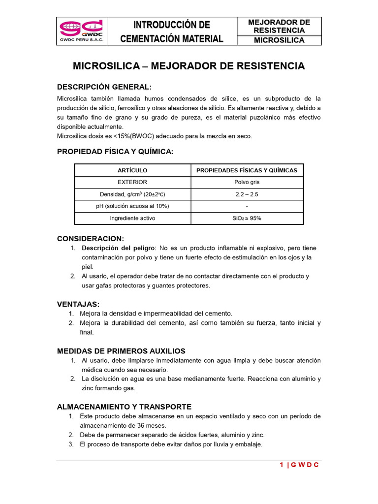HT Microsilica | PDF | Materiales | Materiales de construcción