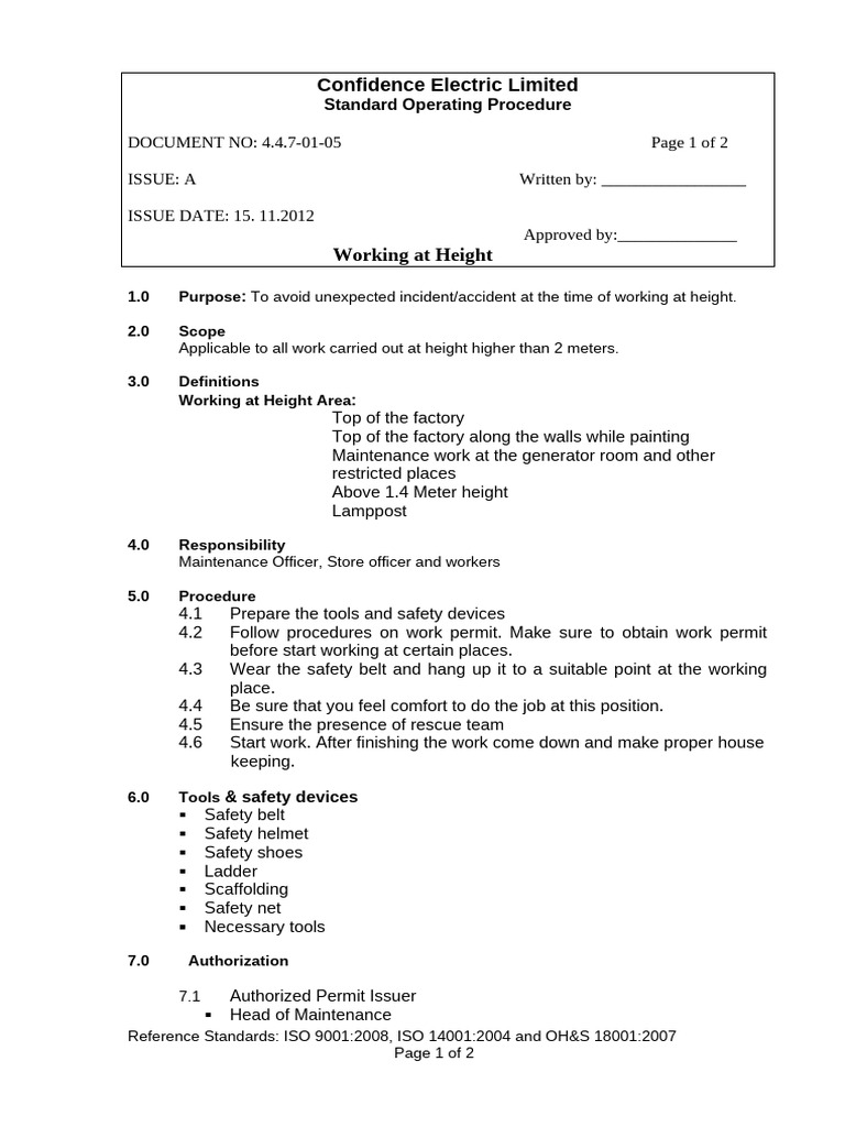 Working at Height Safety Procedures | PDF