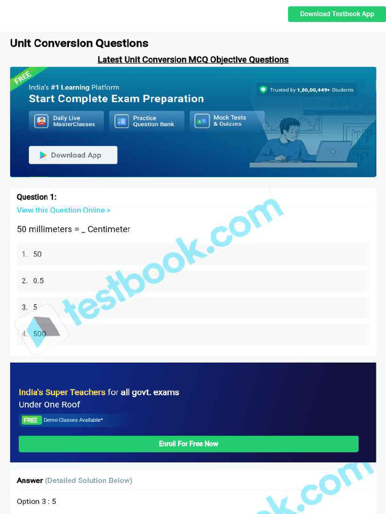 Mcq on Unit Conversion 621f7d5cded23d13be905391 | PDF