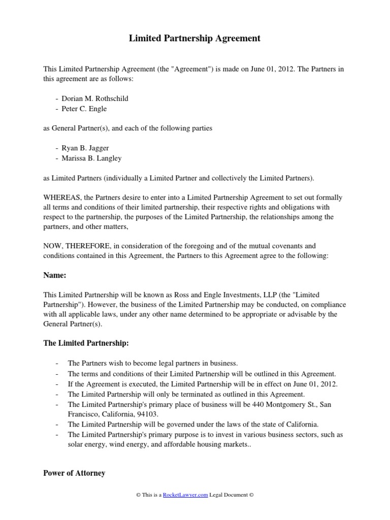 Limited Partnership Agreement | PDF | Limited Partnership | Partnership