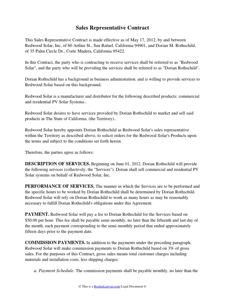 Sales Representative Contract | PDF | Arbitration | Indemnity