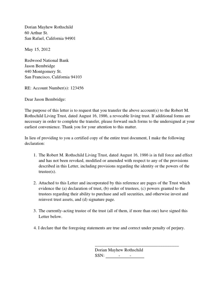 Trust Letter To Bank or Broker | PDF