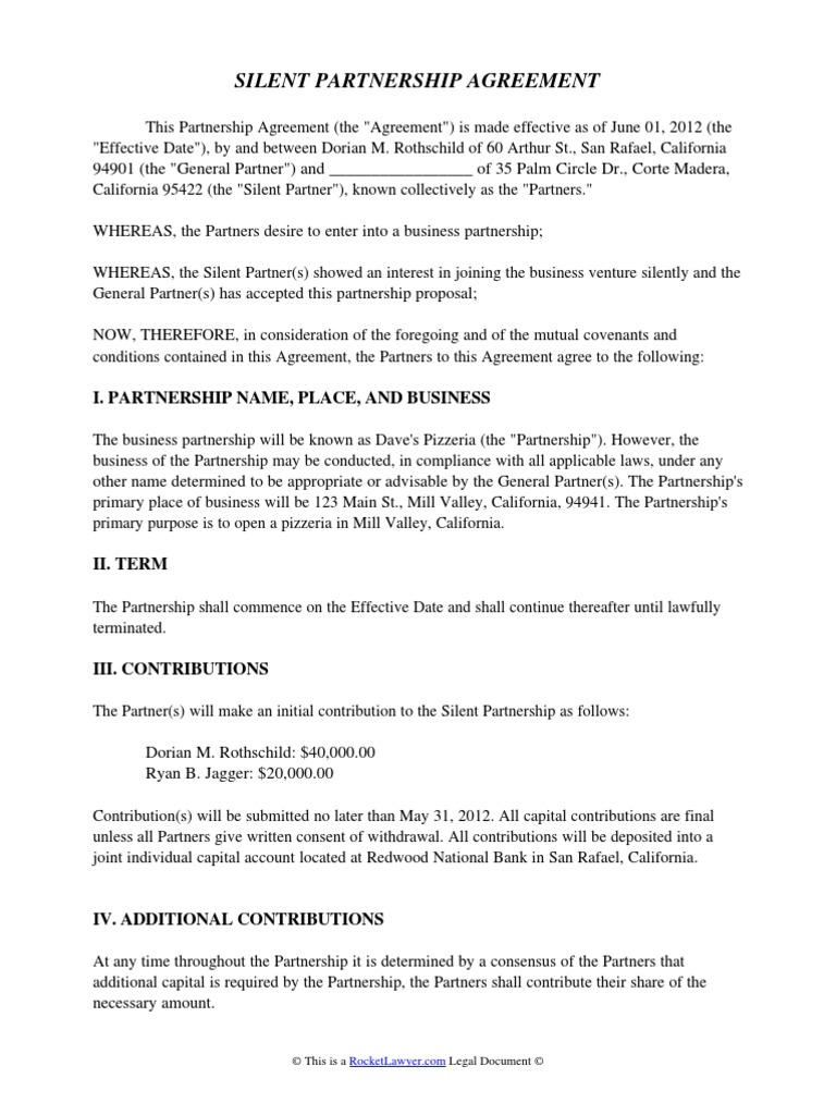Silent Partnership Agreement | PDF | Partnership | Breach Of Contract