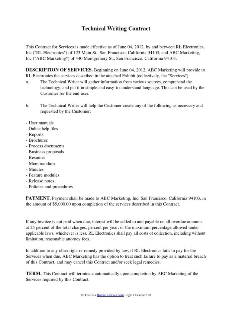 Technical Writing Contract | PDF