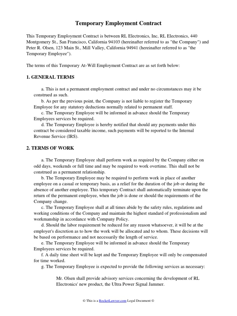 Temporary Employment Contract | PDF | At Will Employment | Employment