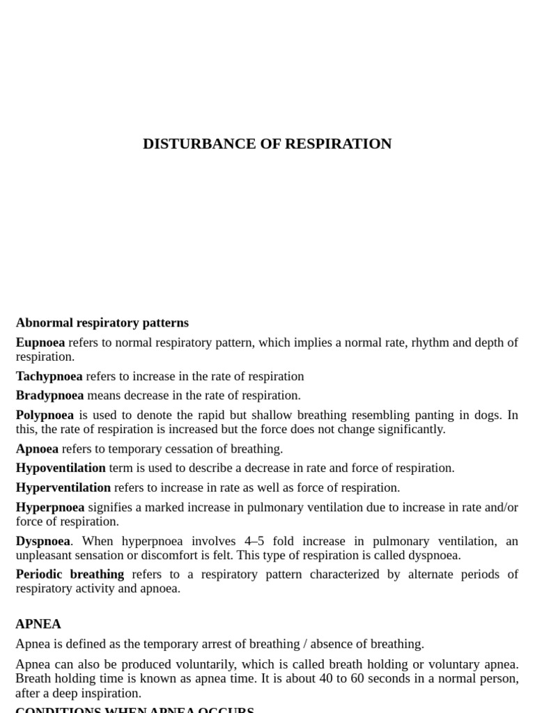 Disturbance of Respiration - 5 | PDF | Breathing | Apnea