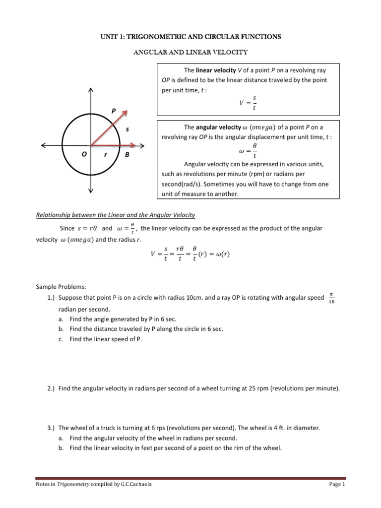 Unit 1 1 - ANGULAR AND LINEAR VELOCITY | PDF | Classical Mechanics ...