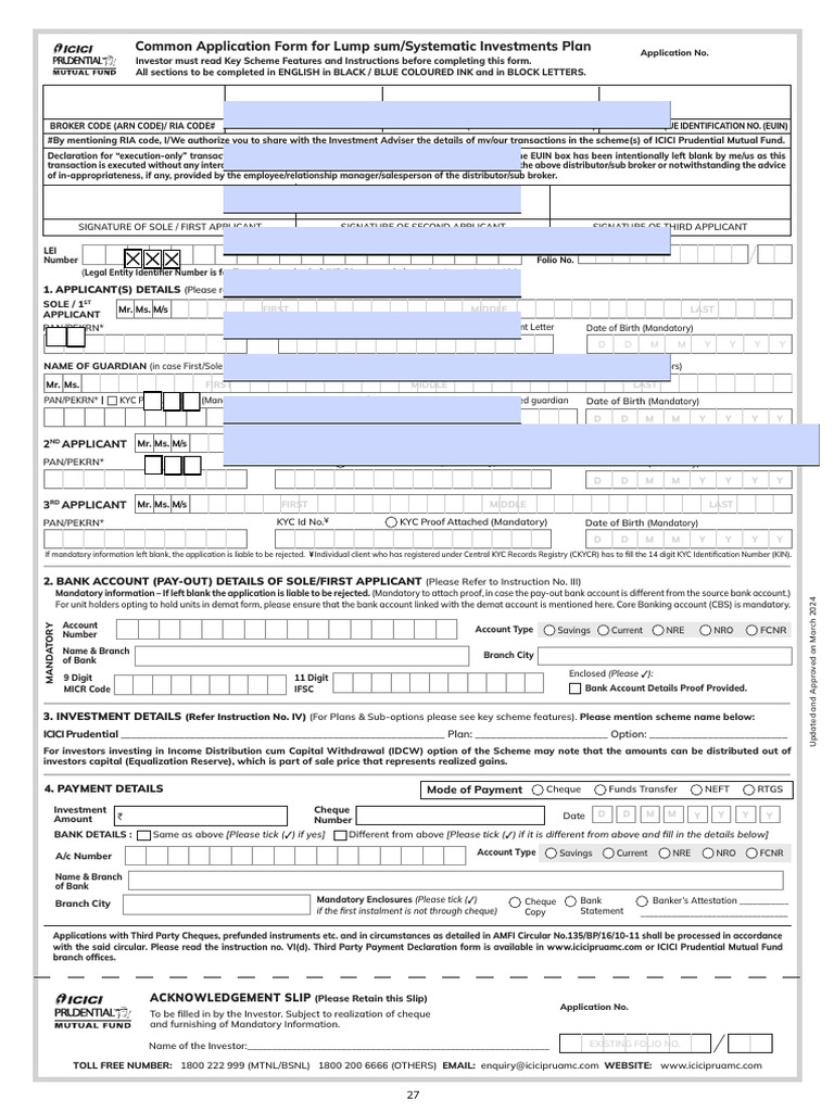 ICICI Prudential Investment Application Form | PDF | Cheque | Identity ...