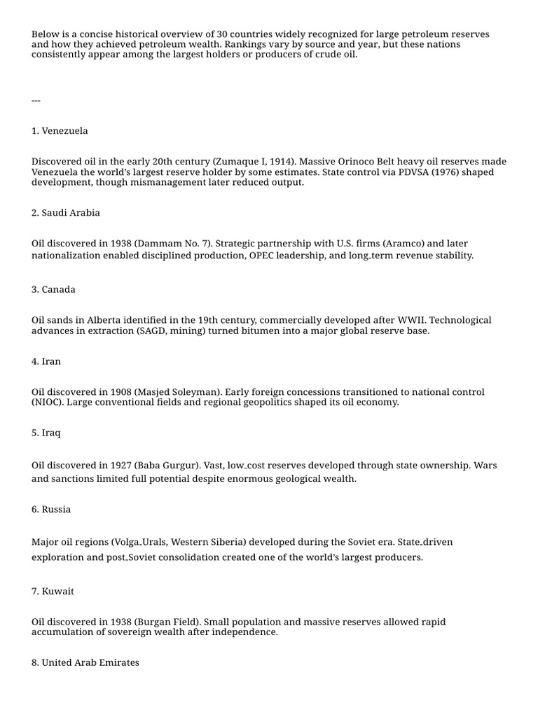 Top 30 Countries with Oil Wealth | PDF | Petroleum | Opec
