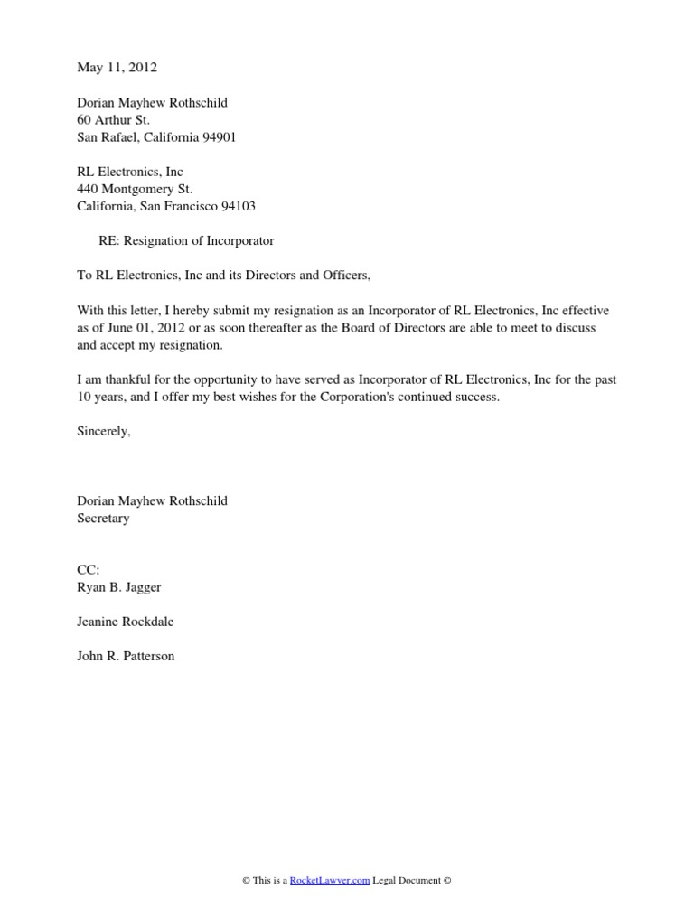 Resignation of Incorporator | PDF