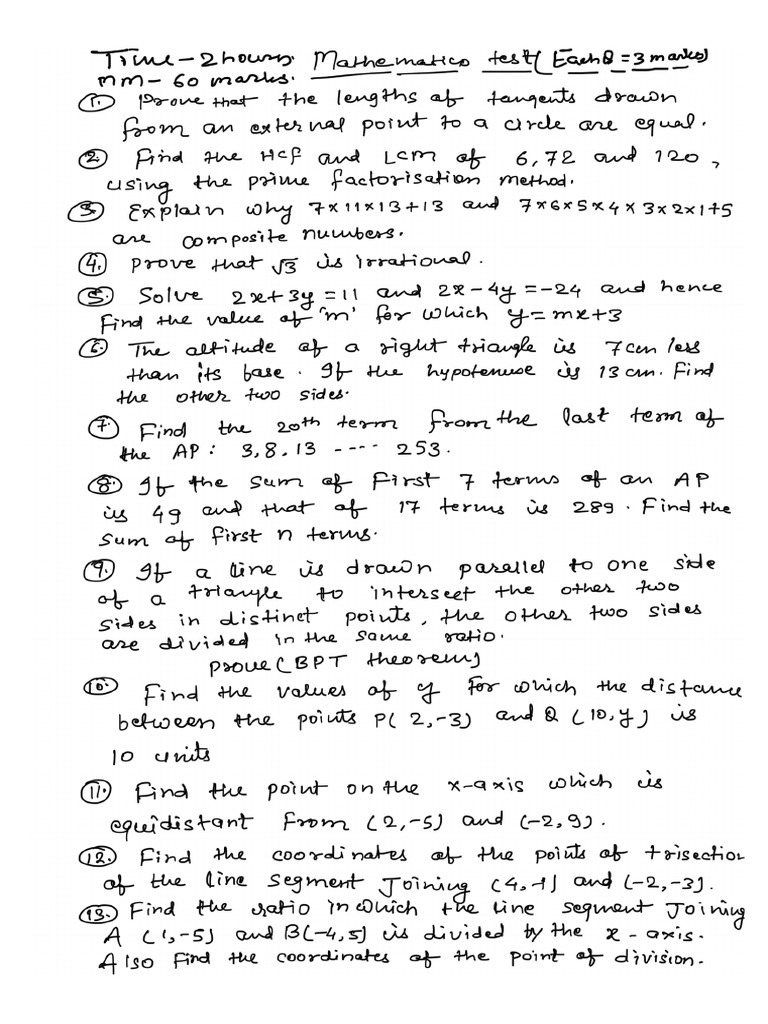 Time-2 Hours Mathematics Test(Eachd=3markes) | PDF