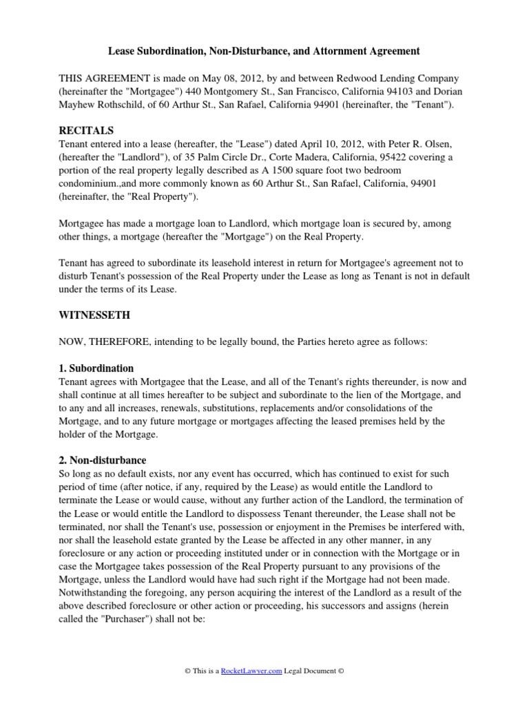 Lease Subordination Agreement | PDF | Lease | Mortgage Law