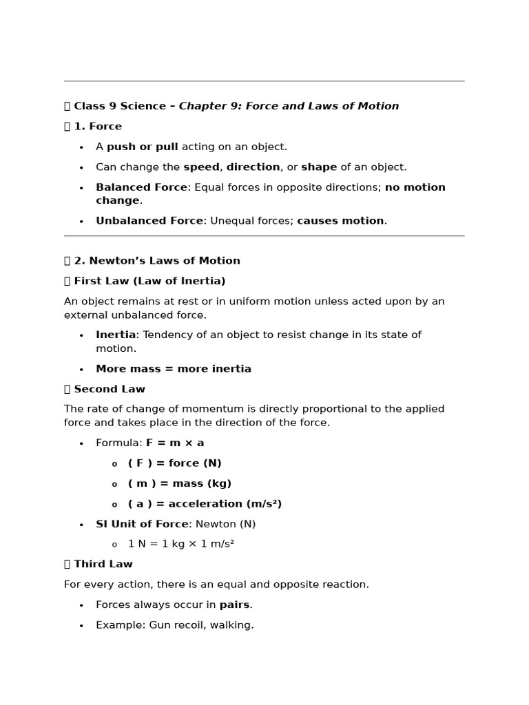 Force and Laws of Motion Explained | PDF | Force | Newton's Laws Of Motion