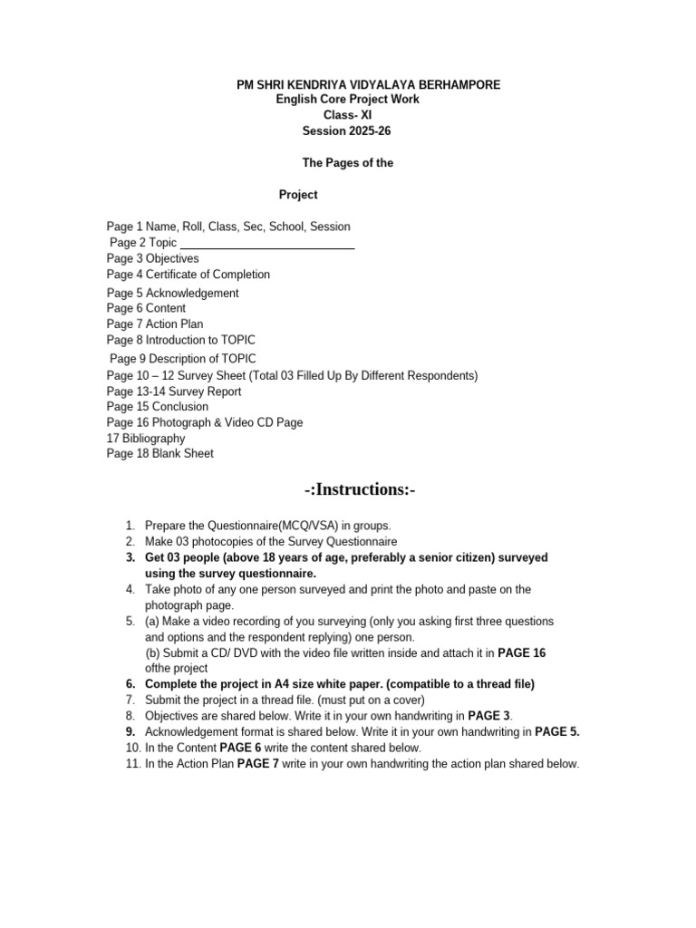 Topics For Project Work 2025 | PDF