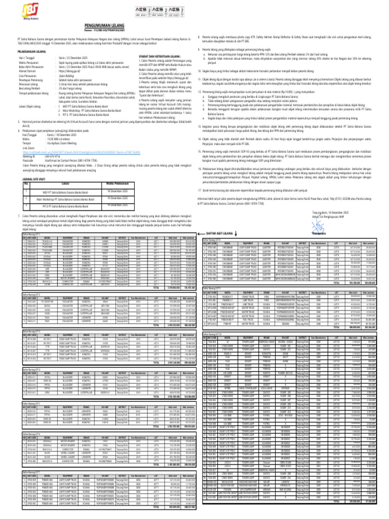 Lelang Aset Non Produktif PT SBS 2025 | PDF