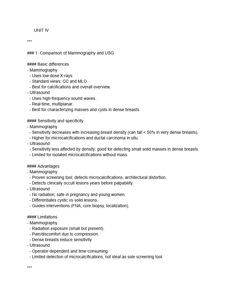 UNIT IV | PDF | Mammography | Anthropometry