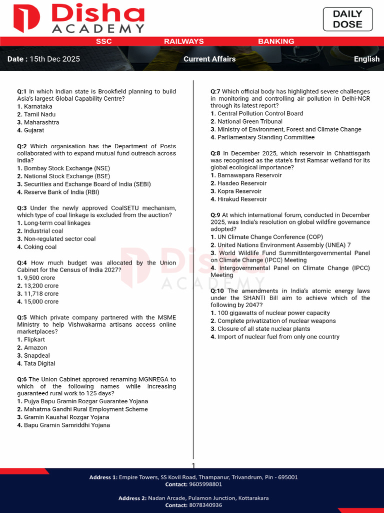 Current Affairs - English - 15th Dec 2025 | PDF
