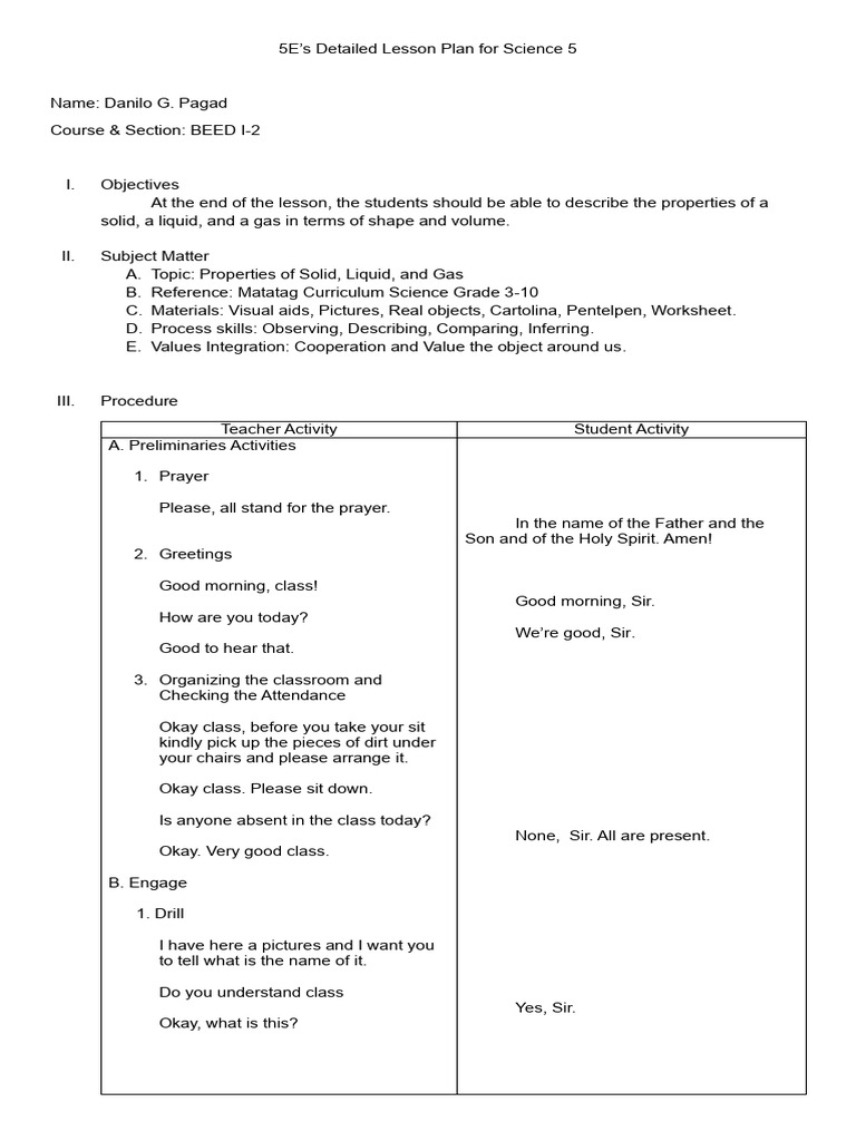Detailed Lesson Plan Science V Pagad Danilo 1 | PDF | Matter | Gases