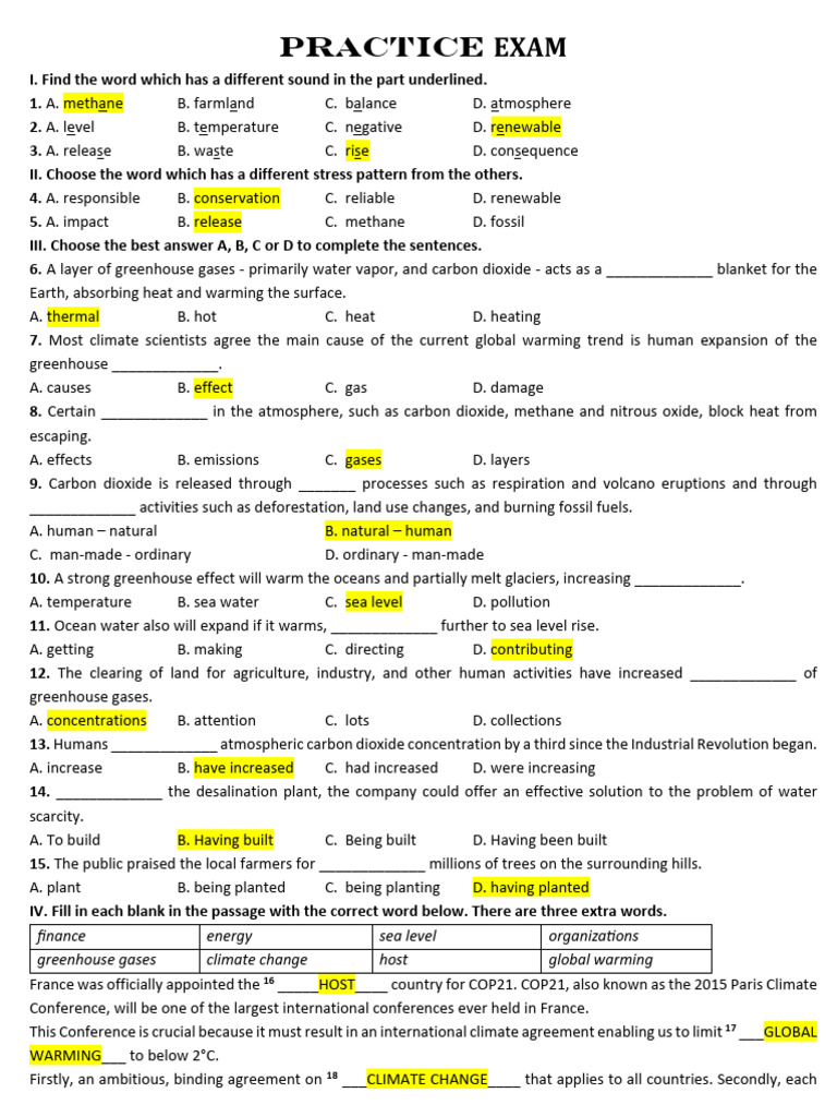 Climate Change Practice Exam Questions | PDF | Climate Change ...