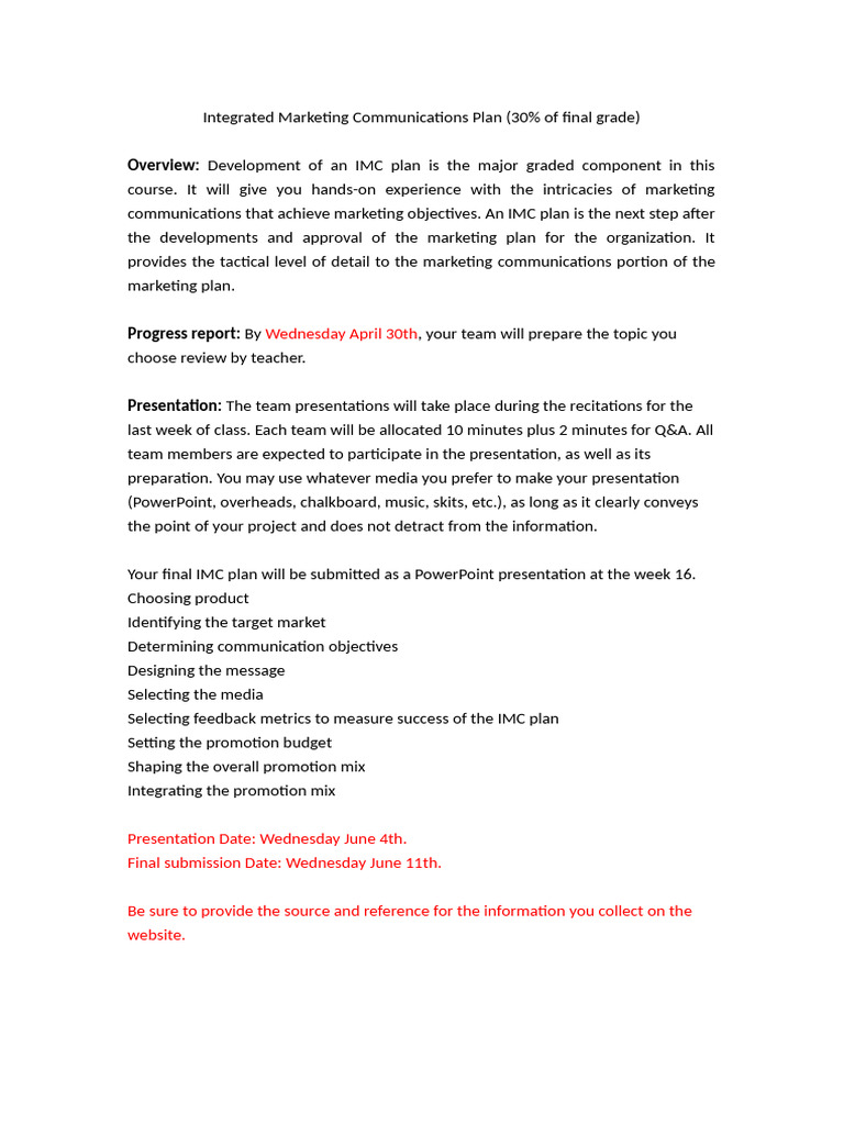 Term Project_Integrated Marketing Communications Plan | PDF