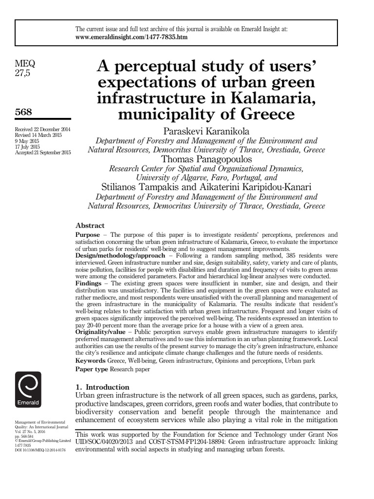 A Perceptual Study of Users' Expectations of Urban Green Infrastructure ...