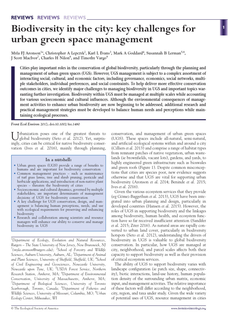 Biodiversity in The City Key Challenges | PDF | Biodiversity | Lawn