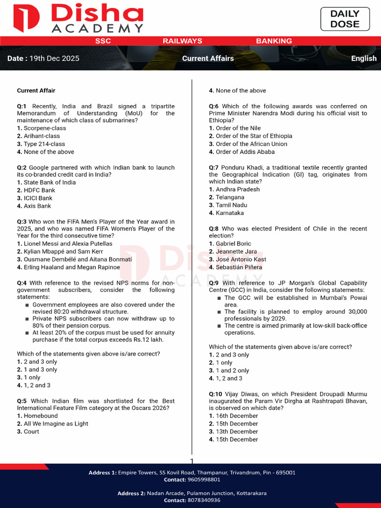 Current Affairs - English - 19th Dec 2025 | PDF