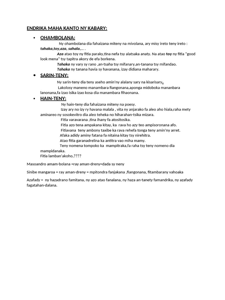 Endrika Maha Kanto Ny Kabary | PDF