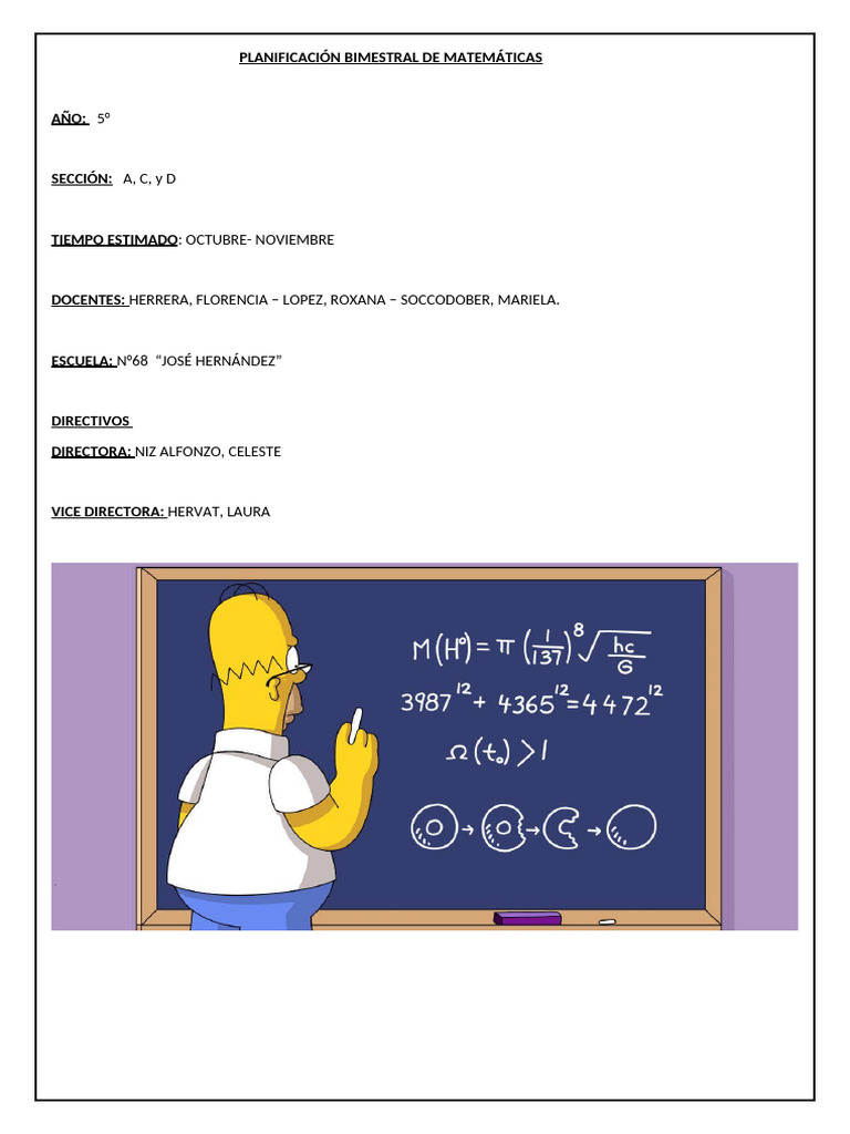 Planificación Bimestral de Matemáticas Octubre Noviembre | PDF ...